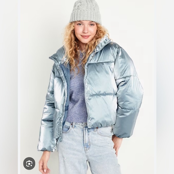 Old Navy | Jackets & Coats | Old Navy Silver Metallic Puffer Jacket | Poshmark